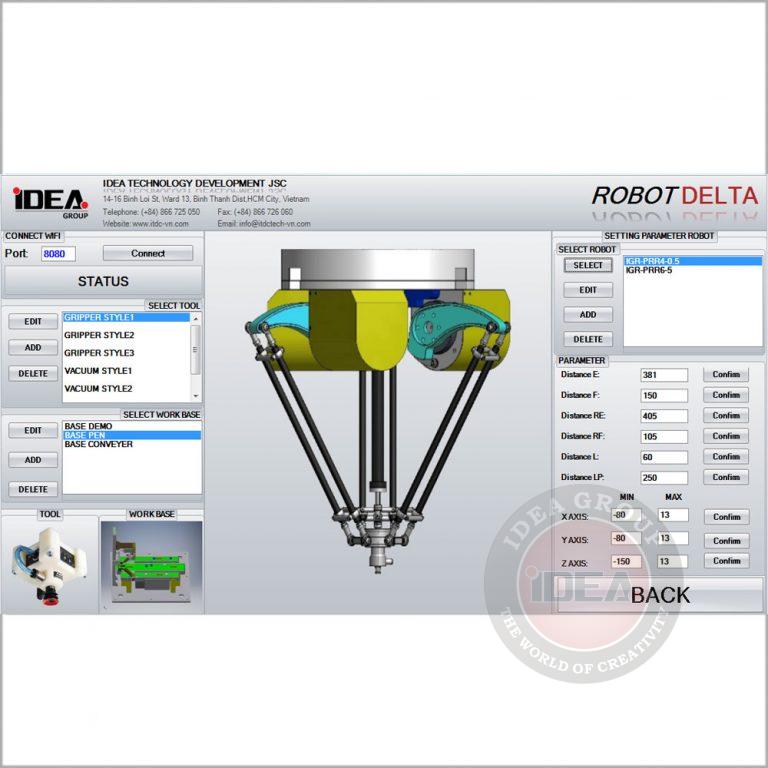 Giao diện cài đặt thông số động lực học Robot Delta - IDEA Techmart